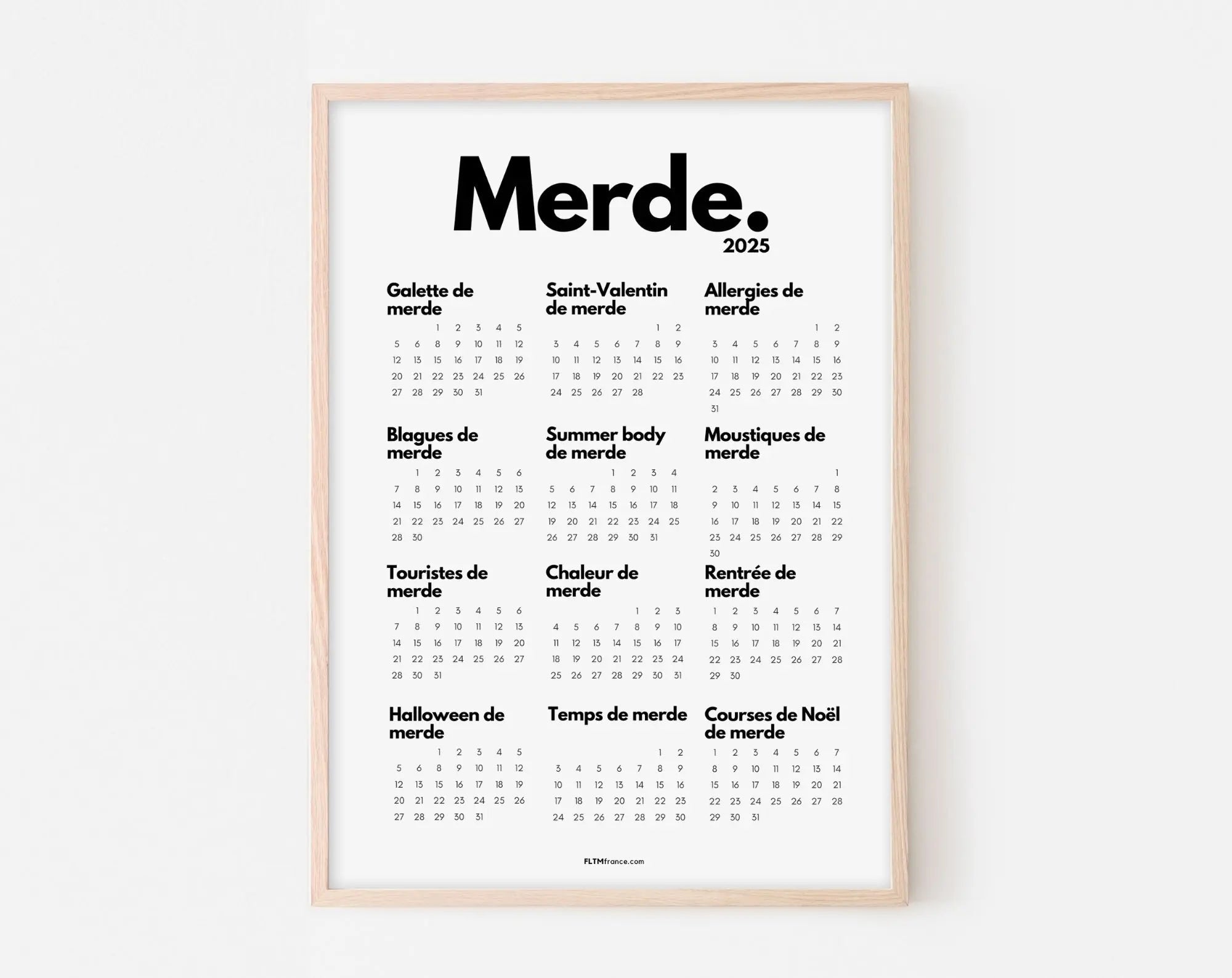 Calendrier de Merde 2026 à imprimer – Cadeau Empoisonné
